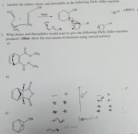 Solved 1. Identify the adduct, diene, and dienophile in the | Chegg.com