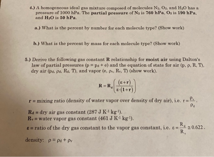 Solved 4.) A homogeneous ideal gas mixture composed of | Chegg.com