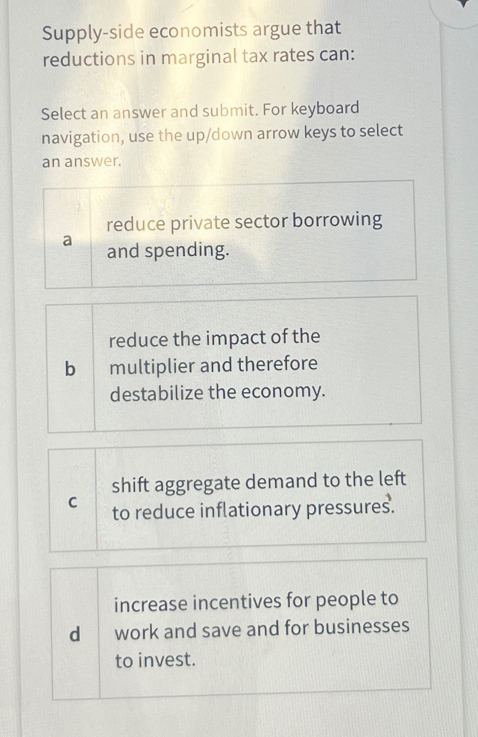 Solved Supply-side economists argue that reductions in | Chegg.com