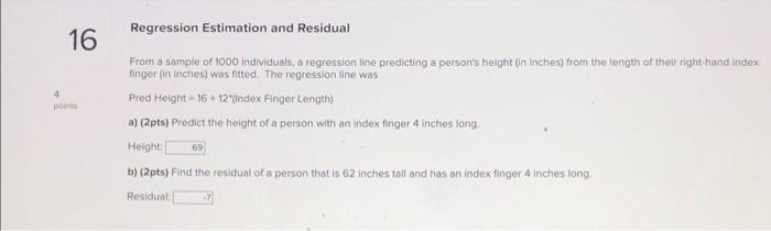 Solved Regression Estimation and Residual From a sample of | Chegg.com