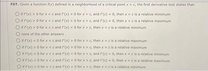Solved FDT. Given a function f(x) defined in a neighborhood | Chegg.com