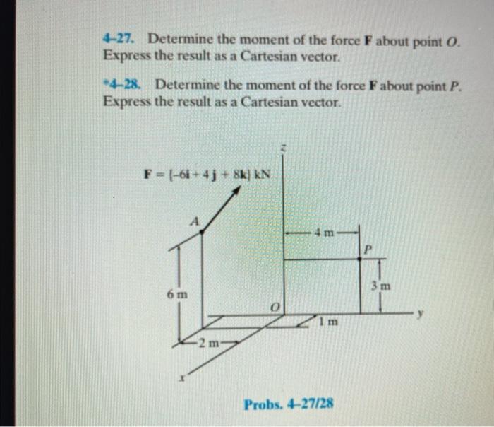 Solved 4-27. Determine the moment of the force F about point | Chegg.com