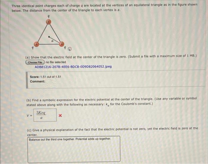 Solved Three identical point charges each of charge q are | Chegg.com