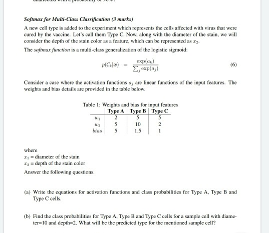 Softmax for Multi-Class Classification (3 marks) A | Chegg.com