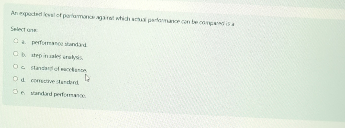 Solved An expected level of performance against which actual | Chegg.com