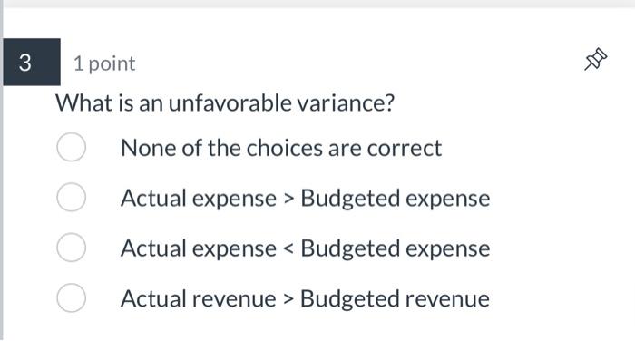 Solved 1 point What is a favorable variance? Actual Revenue | Chegg.com