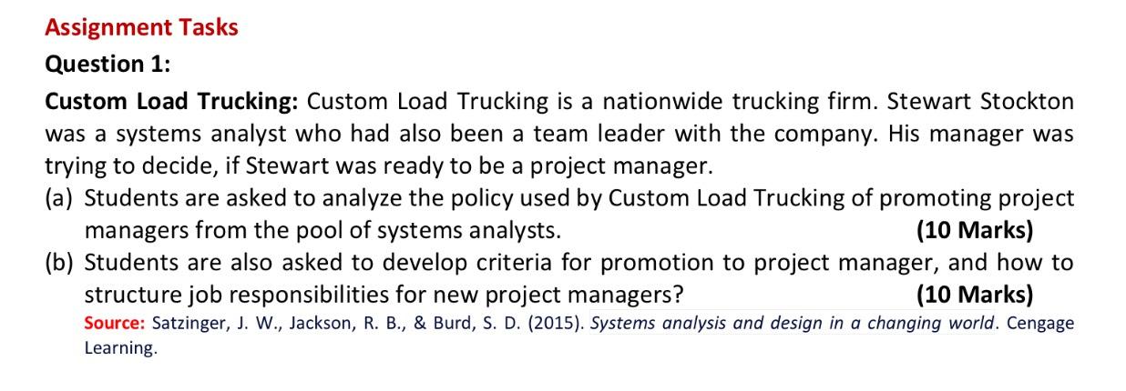 Solved Assignment TasksQuestion 1:Custom Load Trucking: | Chegg.com