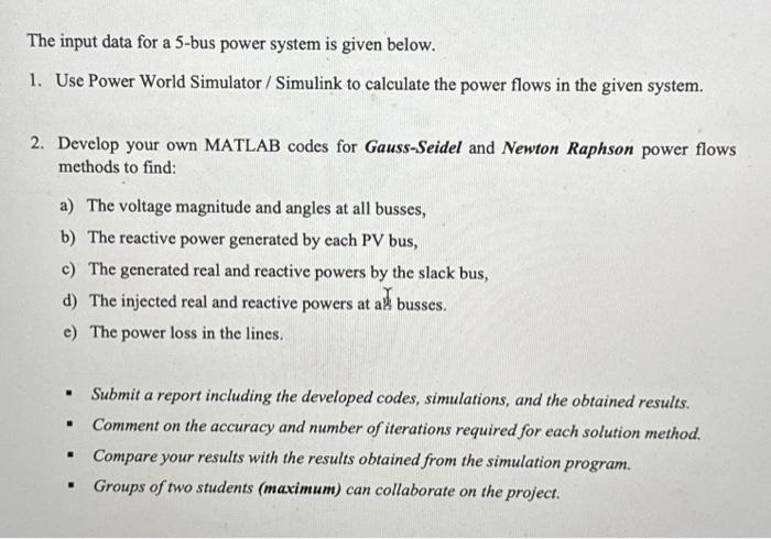 Solved The input data for a 5-bus power system is given | Chegg.com