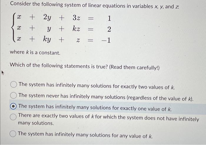 Solved Consider The Following System Of Linear Equations In