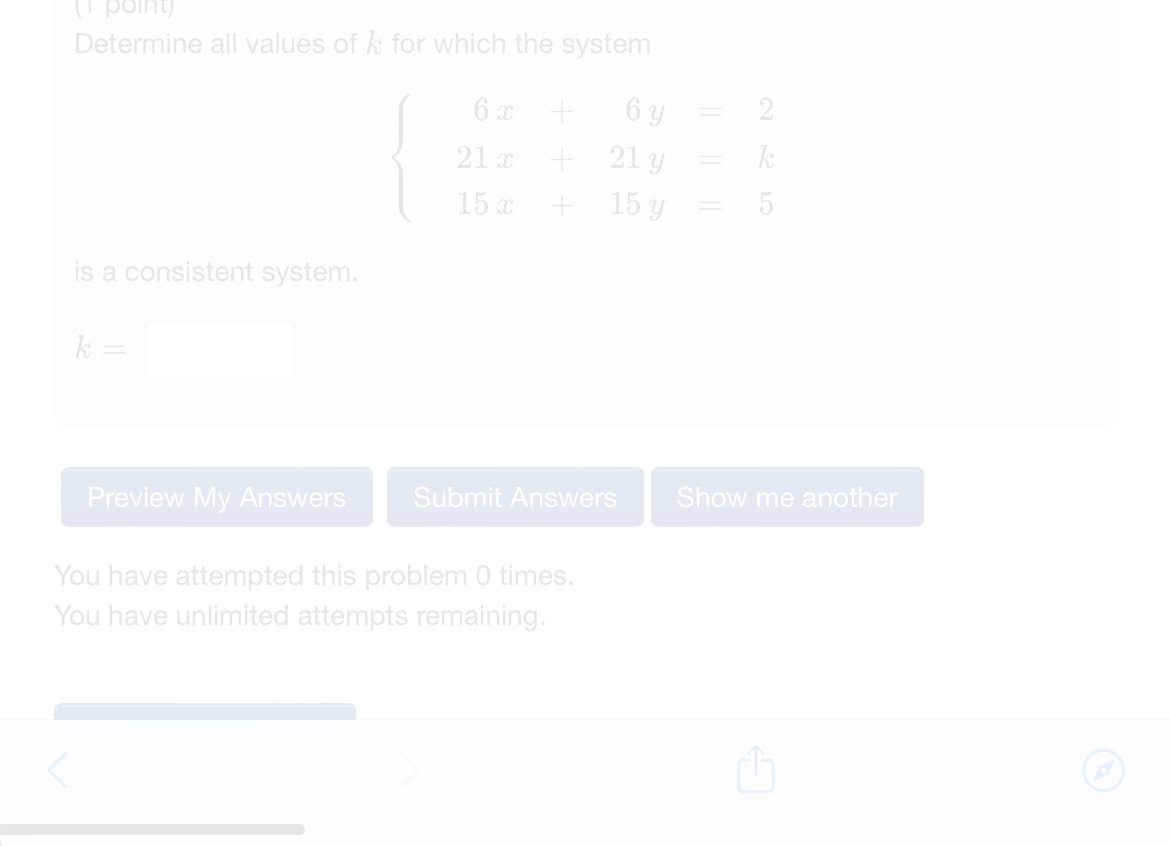 Solved (1 ﻿point)Determine all values of k ﻿for which the | Chegg.com