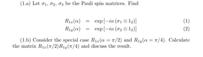 Solved (1.a) Let σ1,σ2,σ3 be the Pauli spin matrices. Find | Chegg.com