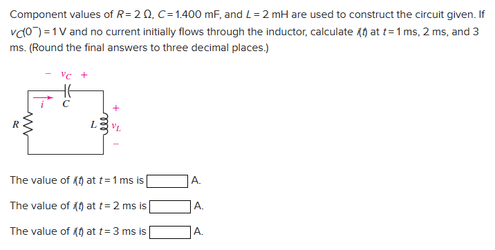 Solved Component values of R=2Ω,C=1.400mF, ﻿and L=2mH ﻿are | Chegg.com