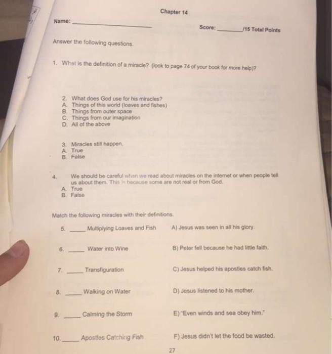 Chapter 14 Name: Score: /15 Total Points Answer the | Chegg.com