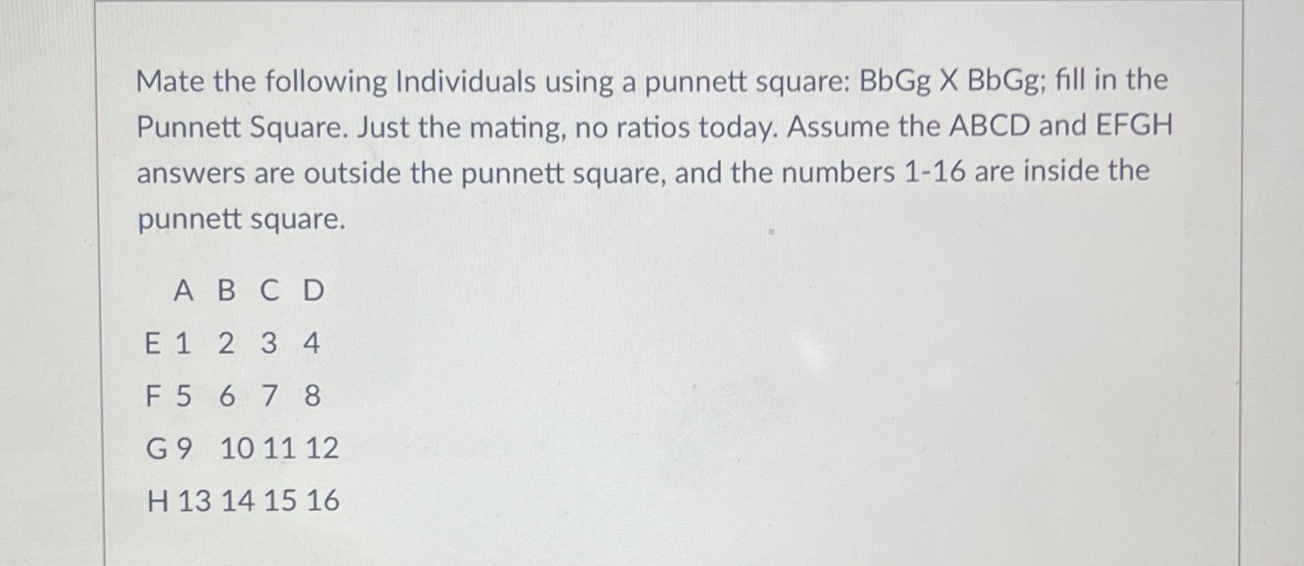 Solved Mate the following Individuals using a punnett | Chegg.com