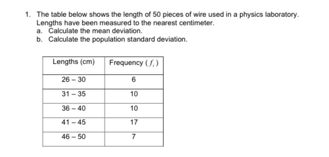 Solved 1. The table below shows the length of 50 pieces of | Chegg.com