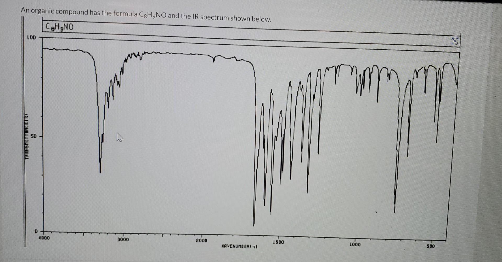 Solved An organic compound has the formula C8H9NO and the IR | Chegg.com