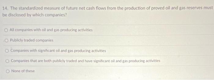 Solved 14. The standardized measure of future net cash flows | Chegg.com