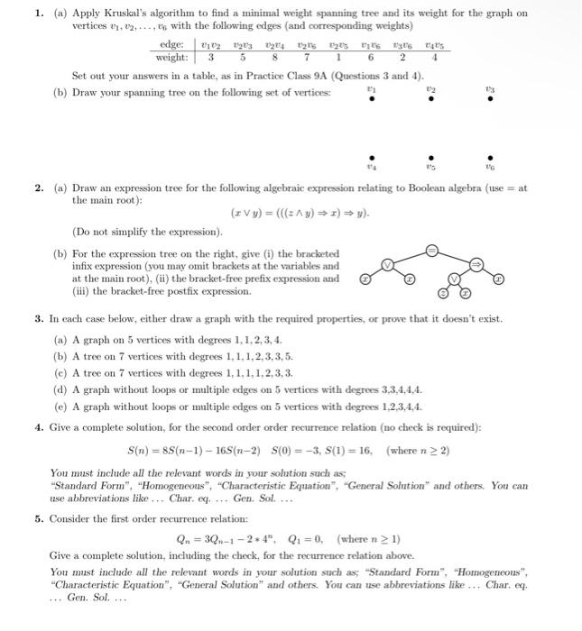 Solved 1. (a) Apply Kruskal's algorithm to find a minimal | Chegg.com
