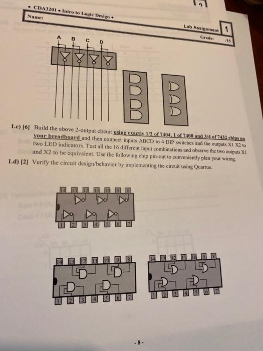 Solved • CDA3201 - Intro to Logie Design Name: 1 Lab | Chegg.com