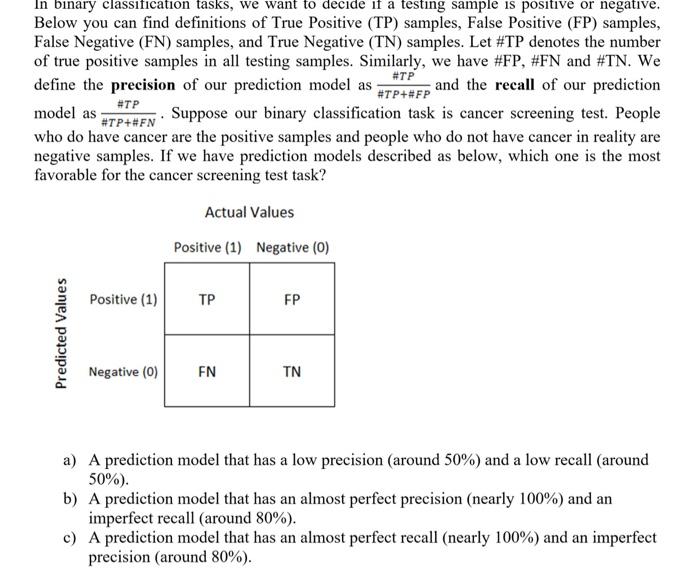 Solved Tp In Binary Classification Tasks We Want To Decide
