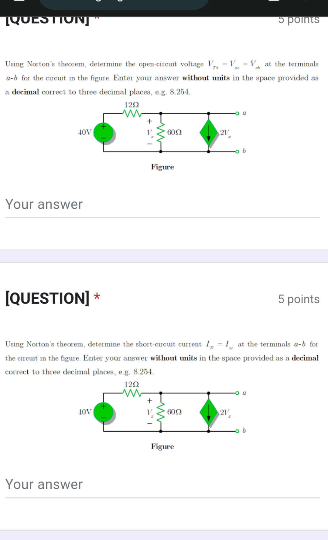 Solved Using Norton's theorem, determine the open-circuit | Chegg.com