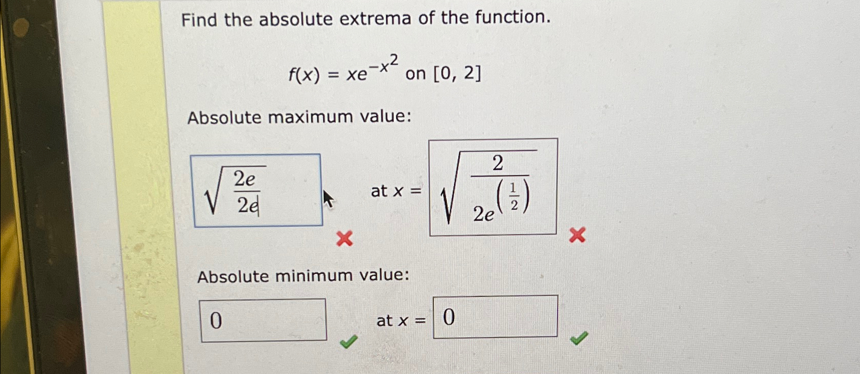 Solved Find the absolute extrema of the | Chegg.com