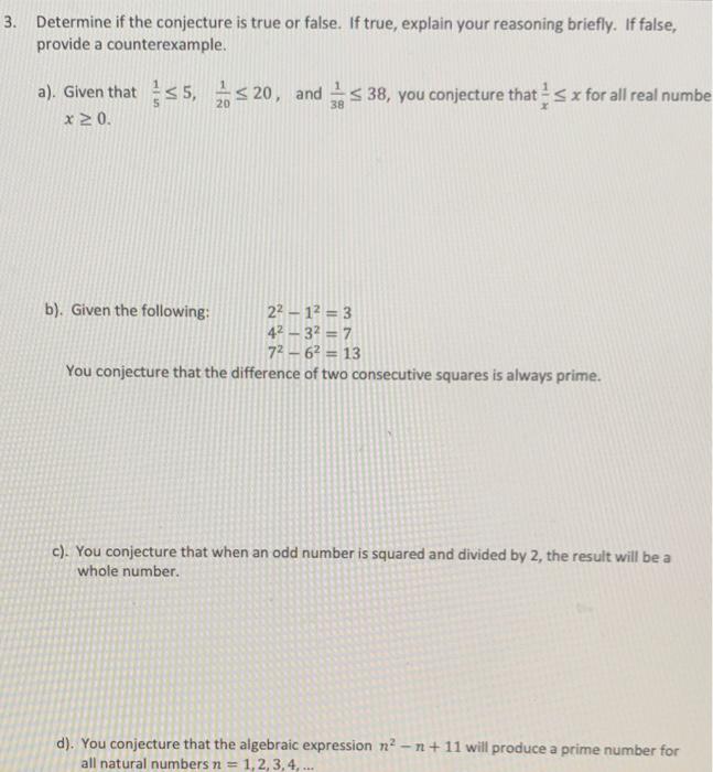Solved 1 Determine if the conjecture is true o leiftro | Chegg.com