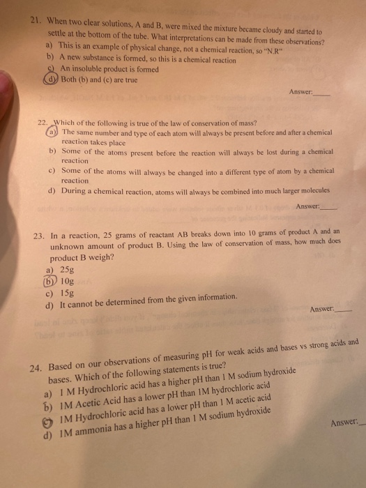 Solved 21. When two clear solutions, A and B, were mixed the | Chegg.com