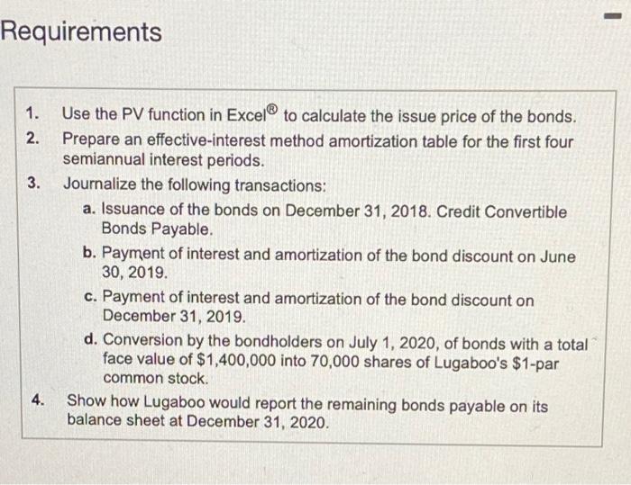 Solved Requirements 1. 2. 3. Use the PV function in Excel® | Chegg.com