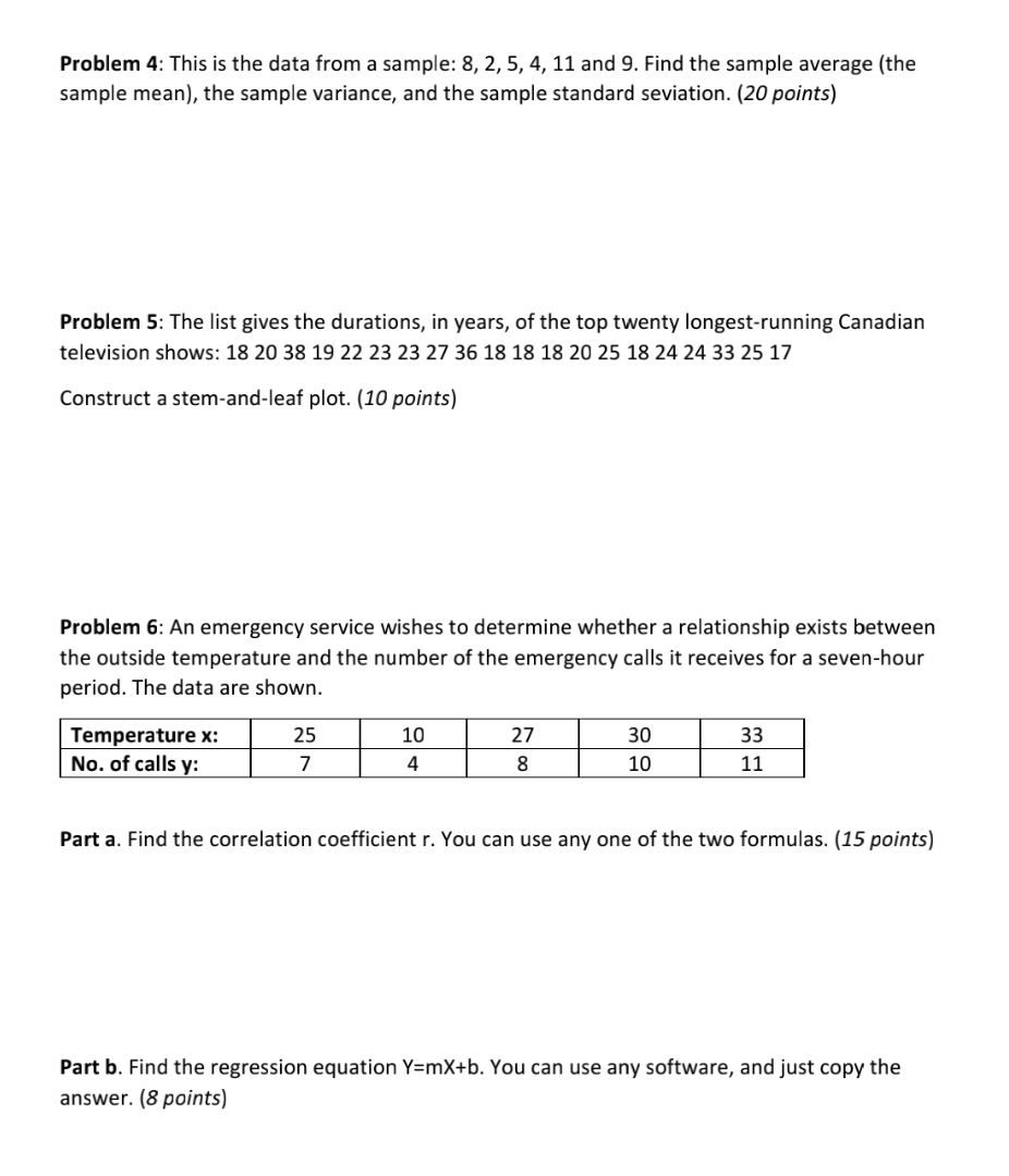 Solved Problem 4: This is the data from a sample: | Chegg.com