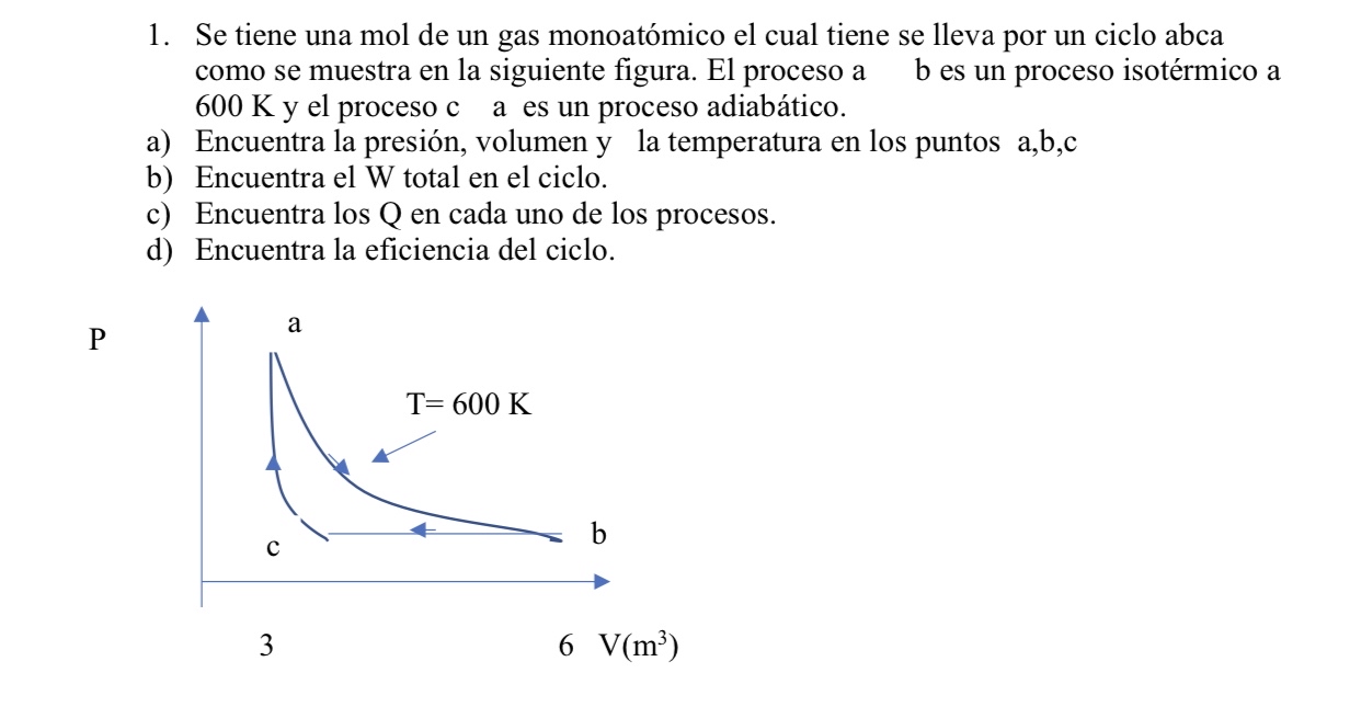 Solved Se tiene una mol de un gas monoatómico el cual tiene | Chegg.com Solved Se tiene una mol de un gas monoatómico el cual tiene | Chegg.com