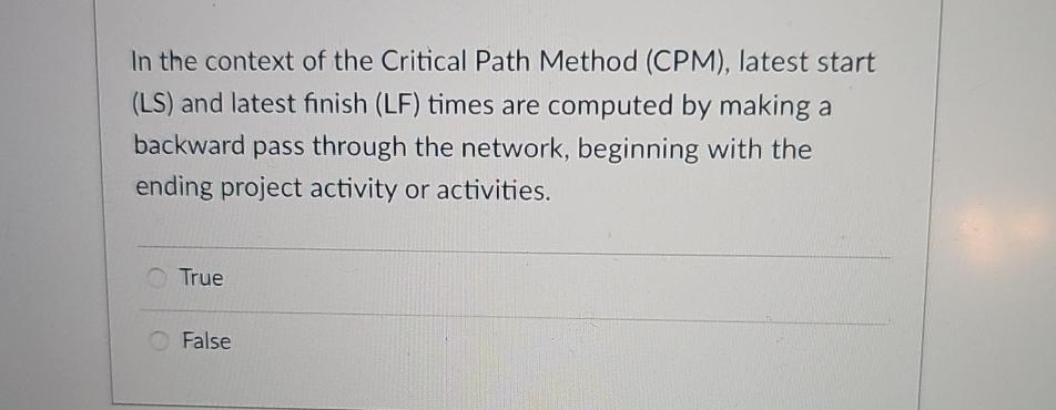 Solved In the context of the Critical Path Method (CPM), | Chegg.com