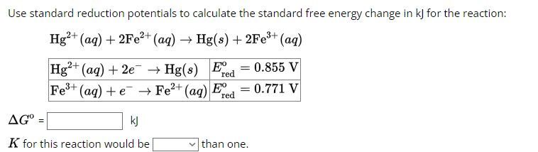 Solved Use Standard Reduction Potentials To Calculate The