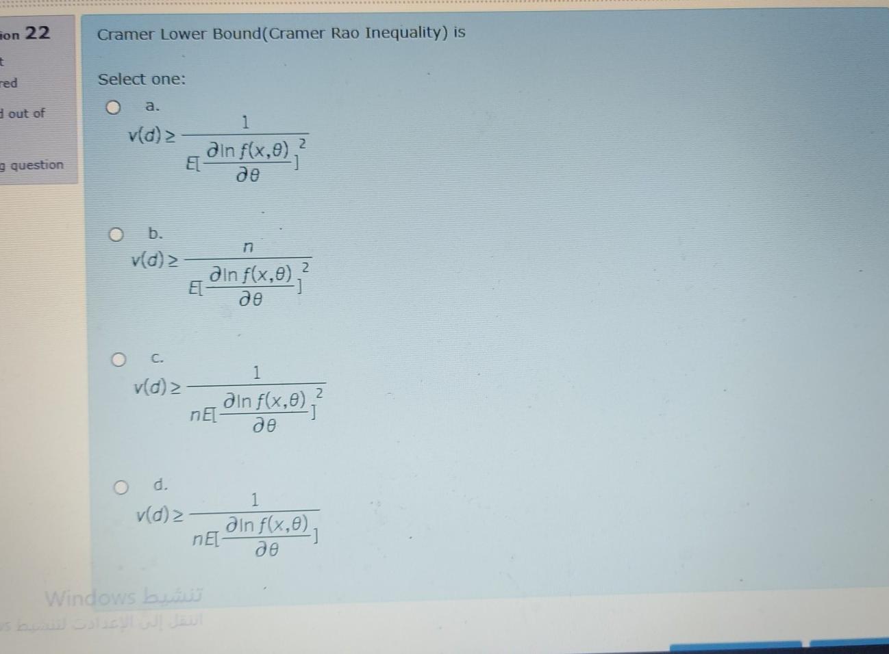 Solved on 22 Cramer Lower Bound(Cramer Rao Inequality) is | Chegg.com