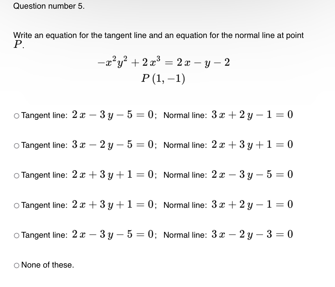 Solved Question number 5.Write an equation for the tangent | Chegg.com