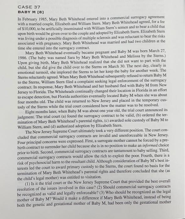 Solved CASE 37 BABY M [8] In February 1985, Mary Beth | Chegg.com