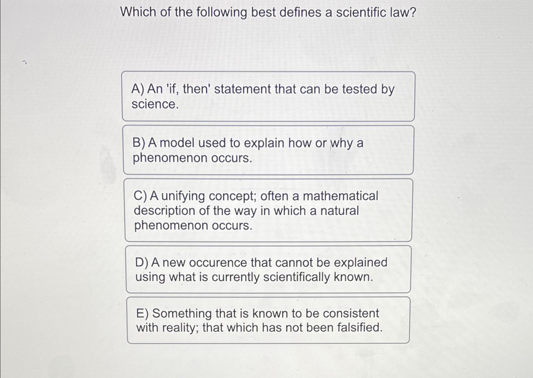 Solved Which of the following best defines a scientific | Chegg.com