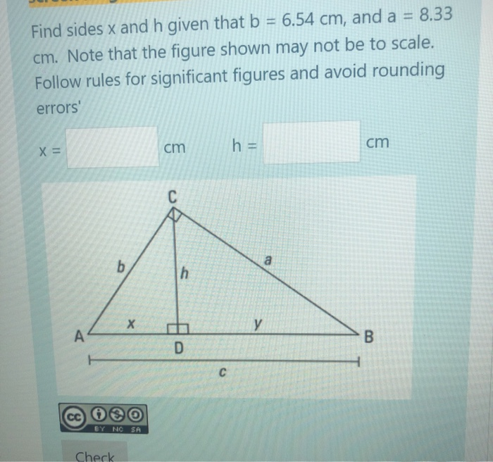 Solved Find sides x and h given that b = 6.54 cm, and a = | Chegg.com