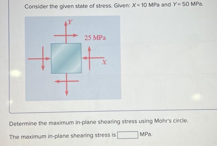 Solved Consider the given state of stress. Given: X=10MPa | Chegg.com