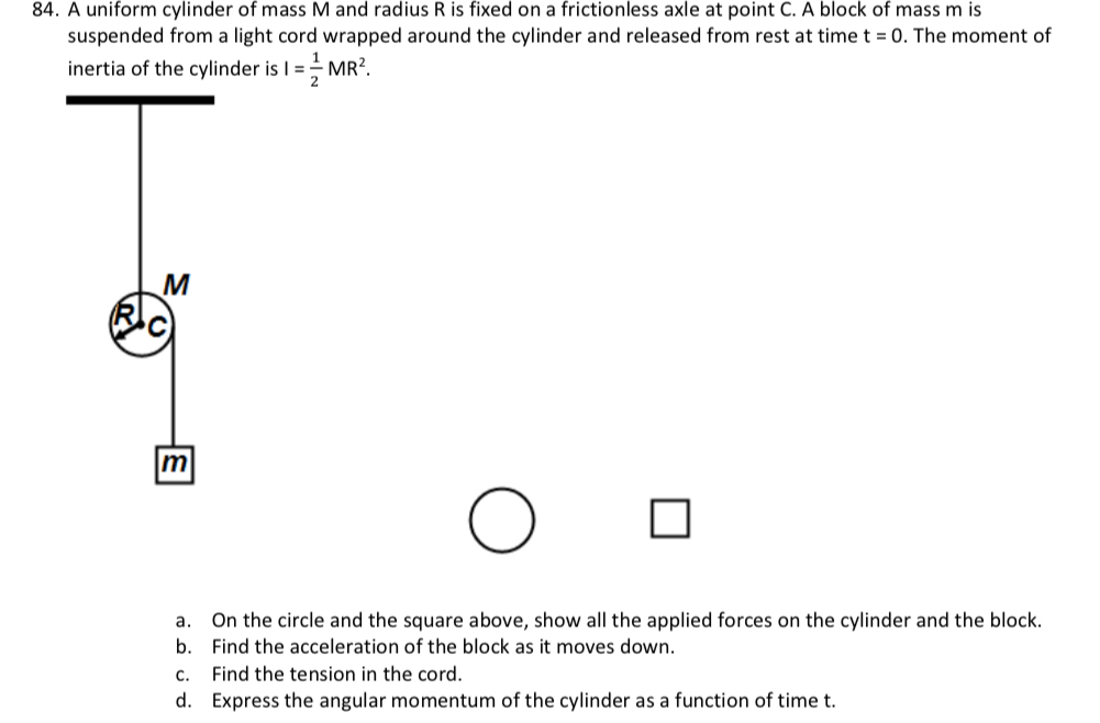 Solved A uniform cylinder of mass M ﻿and radius R ﻿is fixed | Chegg.com