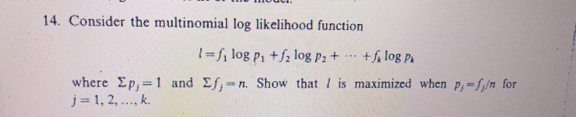 Solved 14. Consider the multinomial log likelihood function | Chegg.com