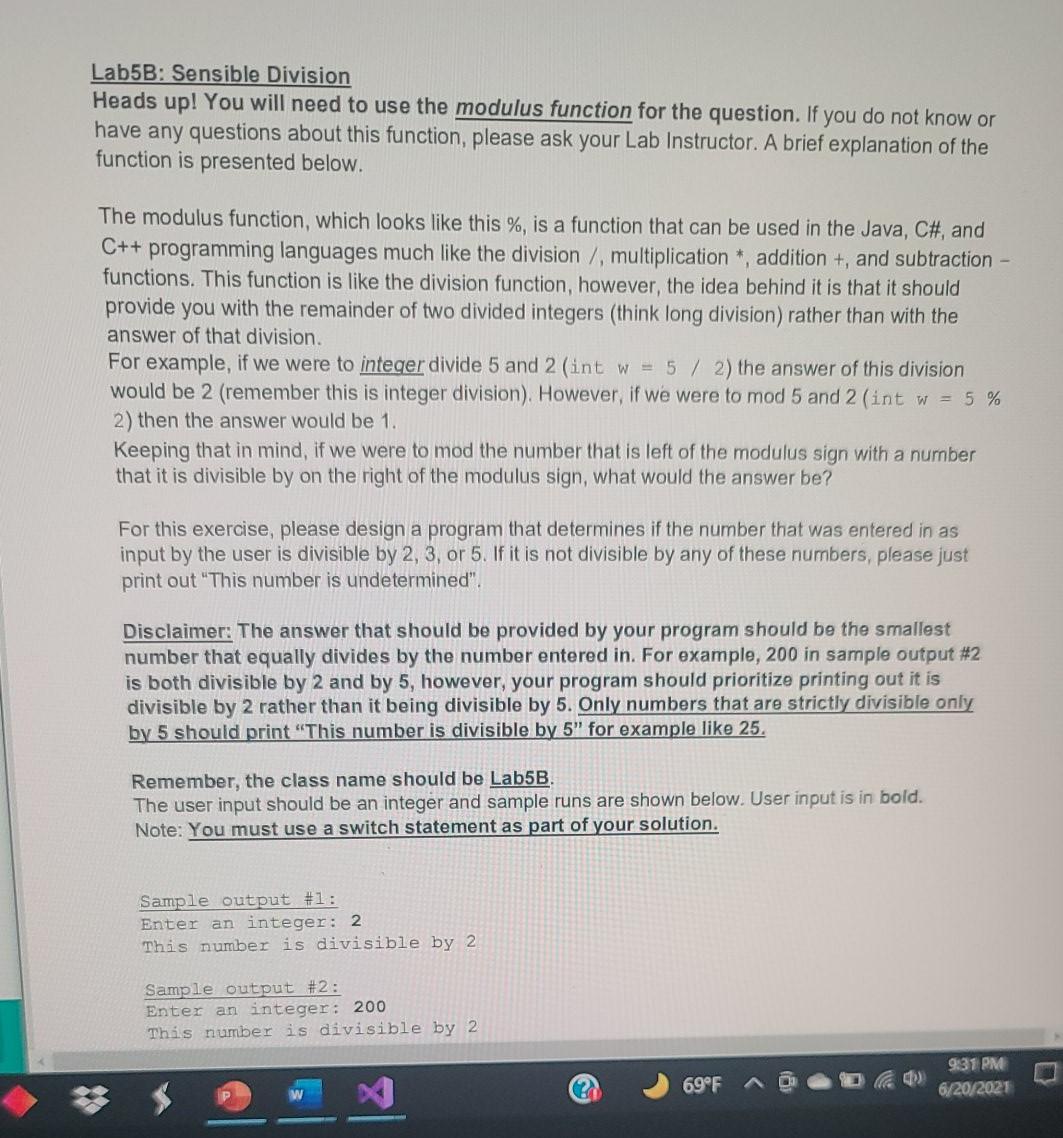 Solved Lab5B: Sensible Division Heads up! You will need to | Chegg.com