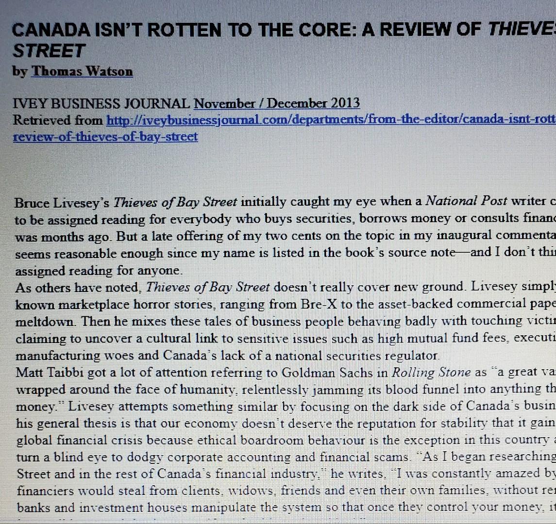 Solved CANADA ISN'T ROTTEN TO THE CORE: A REVIEW OF THIEVE | Chegg.com