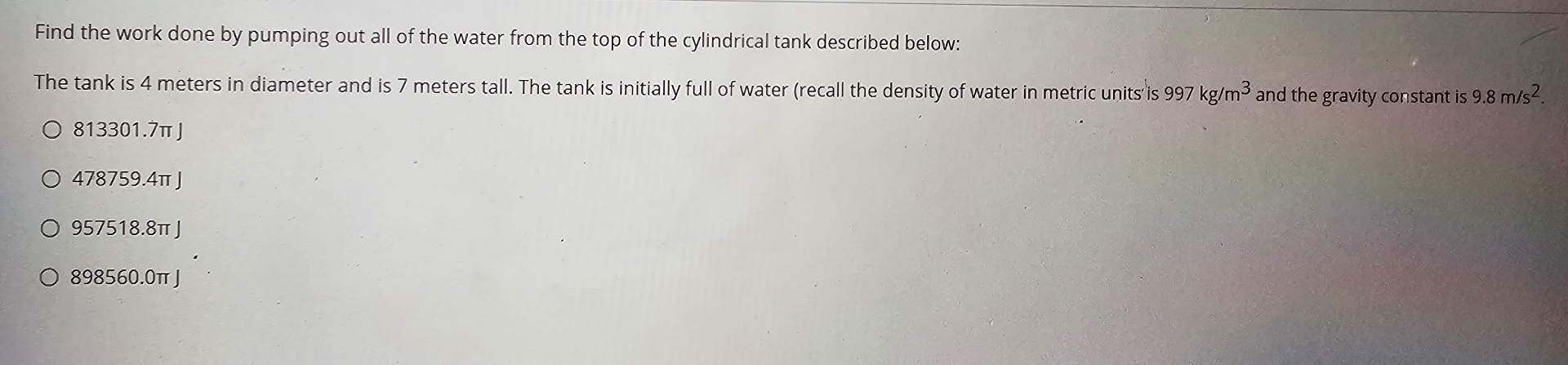 Solved Find the work done by pumping out all of the water | Chegg.com