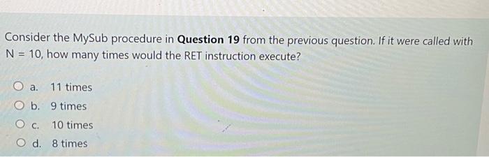 Solved xample 1: The MySub Procedure MySUb PROC, N: DWORD | Chegg.com