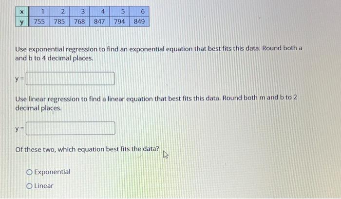 Solved Use exponential regression to find an exponential | Chegg.com