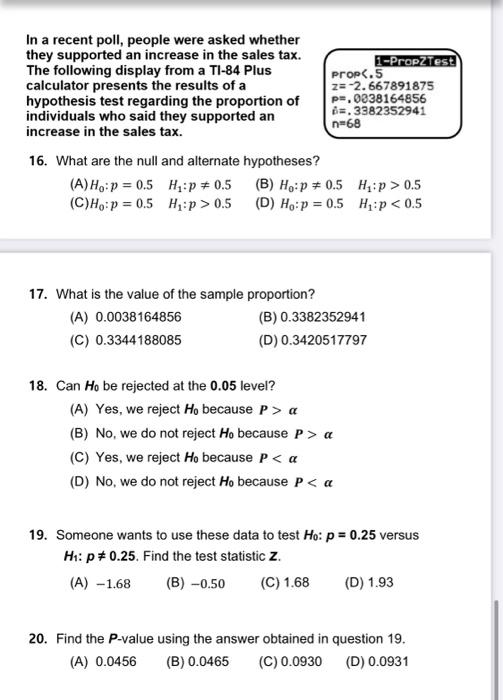 Solved In a recent poll, people were asked whether they | Chegg.com