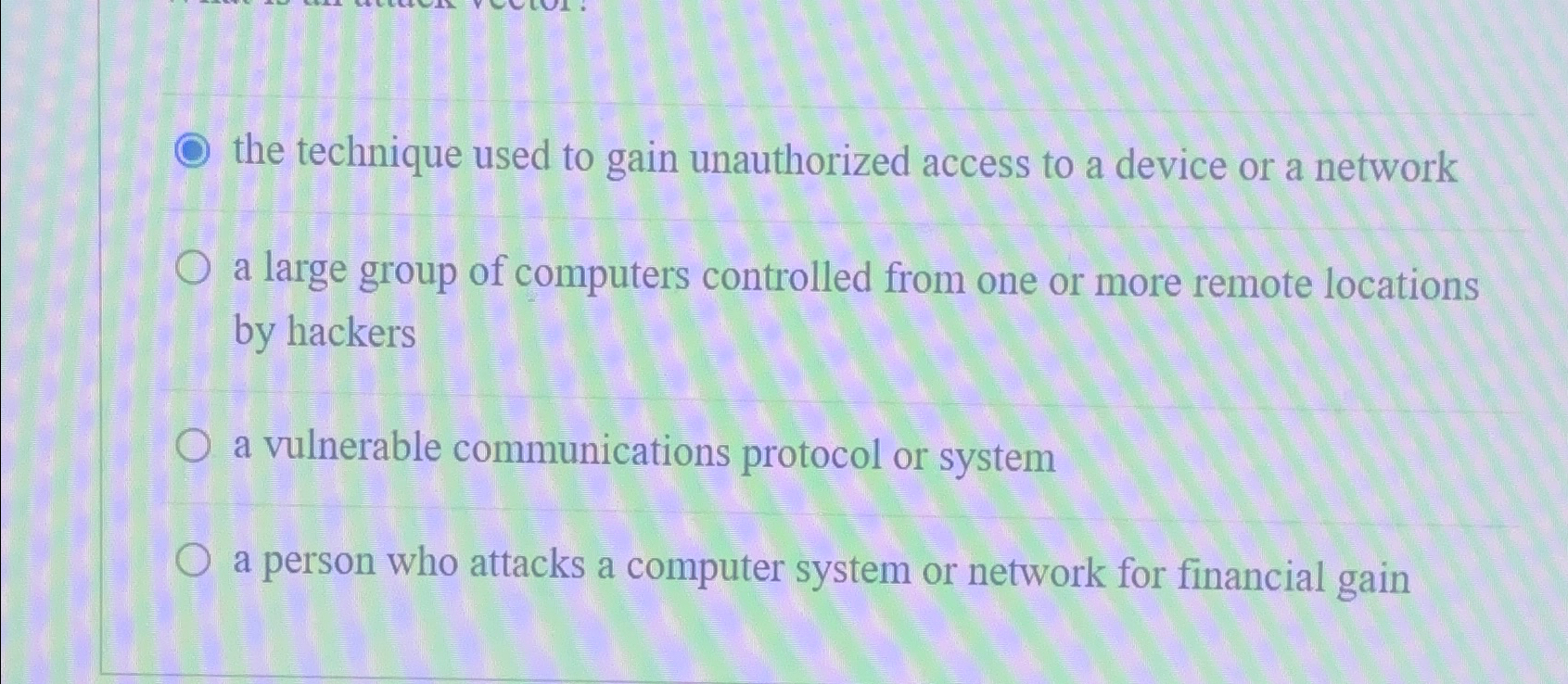 Solved the technique used to gain unauthorized access to a | Chegg.com