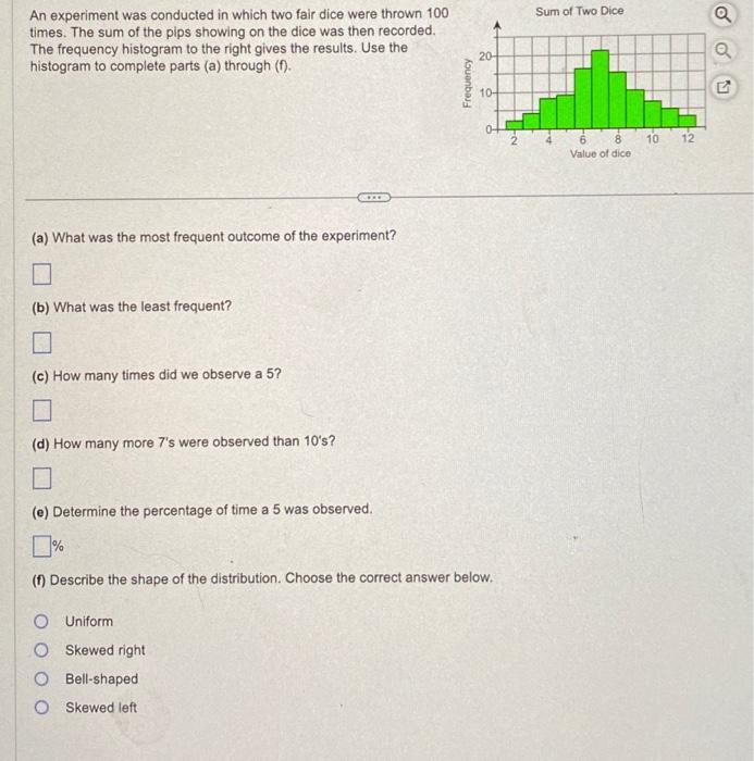 Solved An experiment was conducted in which two fair dice | Chegg.com