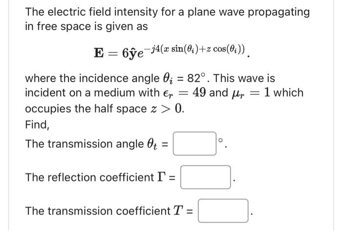 Solved The electric field intensity for a plane wave | Chegg.com